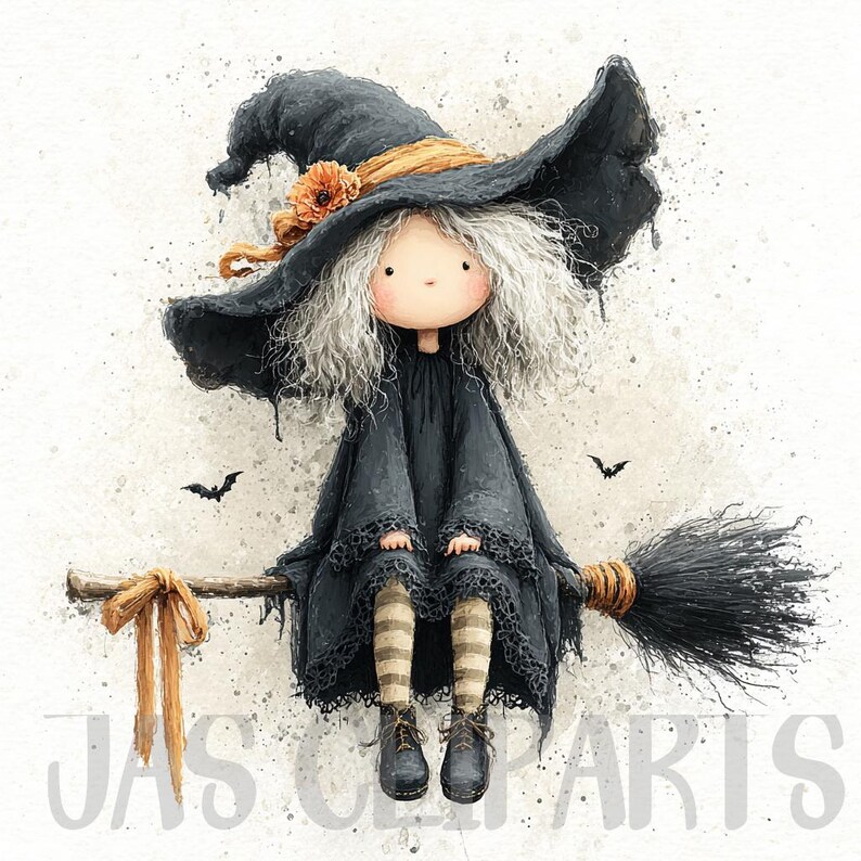 23 Watercolor Halloween Witch Clipart Bundle, Cute Witch Clipart ...