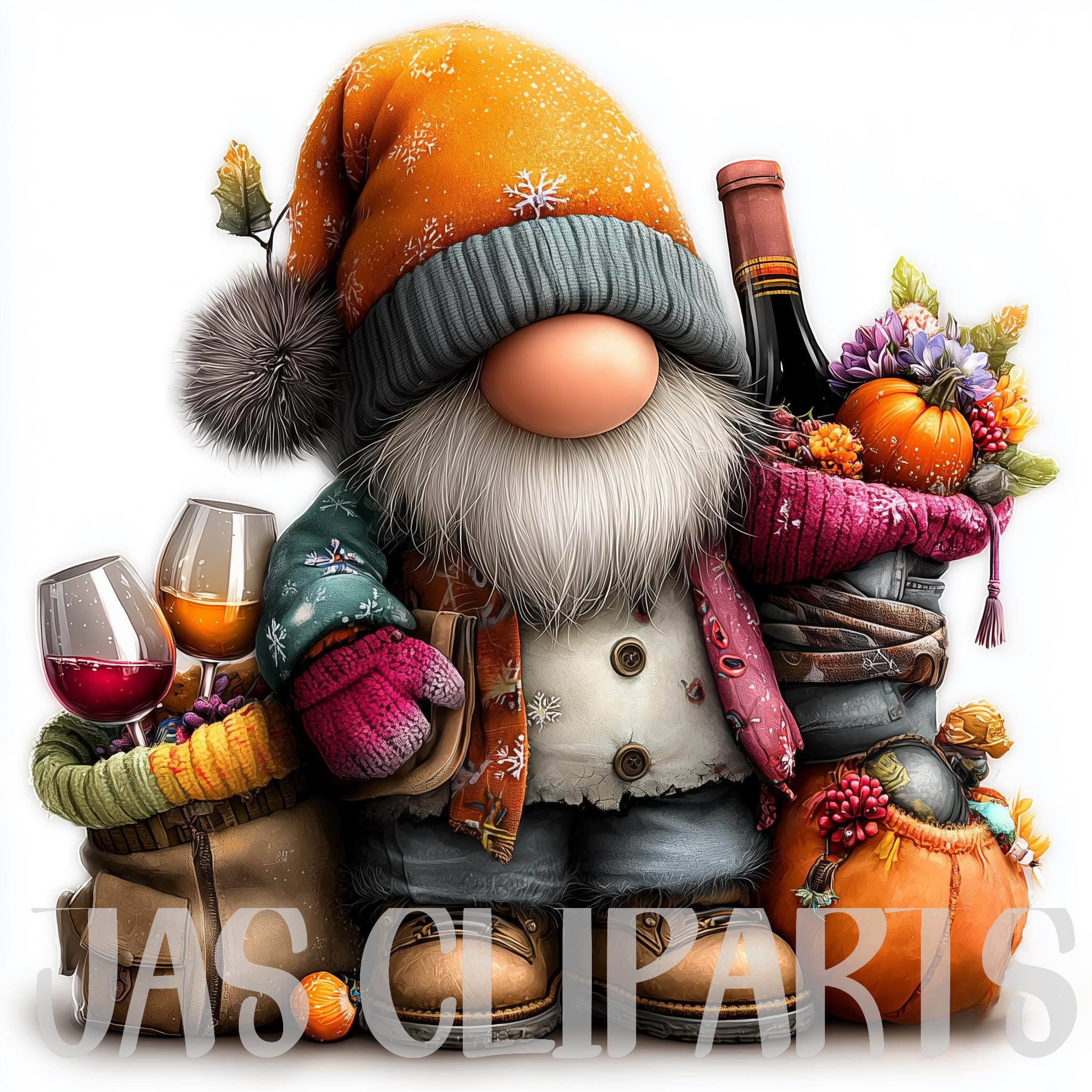 22 Autumn Gnome Clipart: Cute Winter Fall Harvest Gnome Bundle With ...