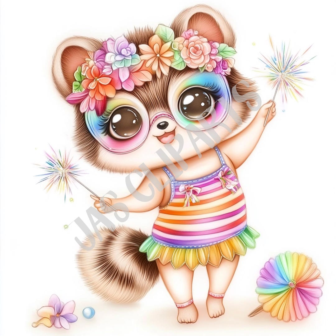Rainbow Raccoon Clipart | Kawaii Animal PNG (digital Download) - Etsy
