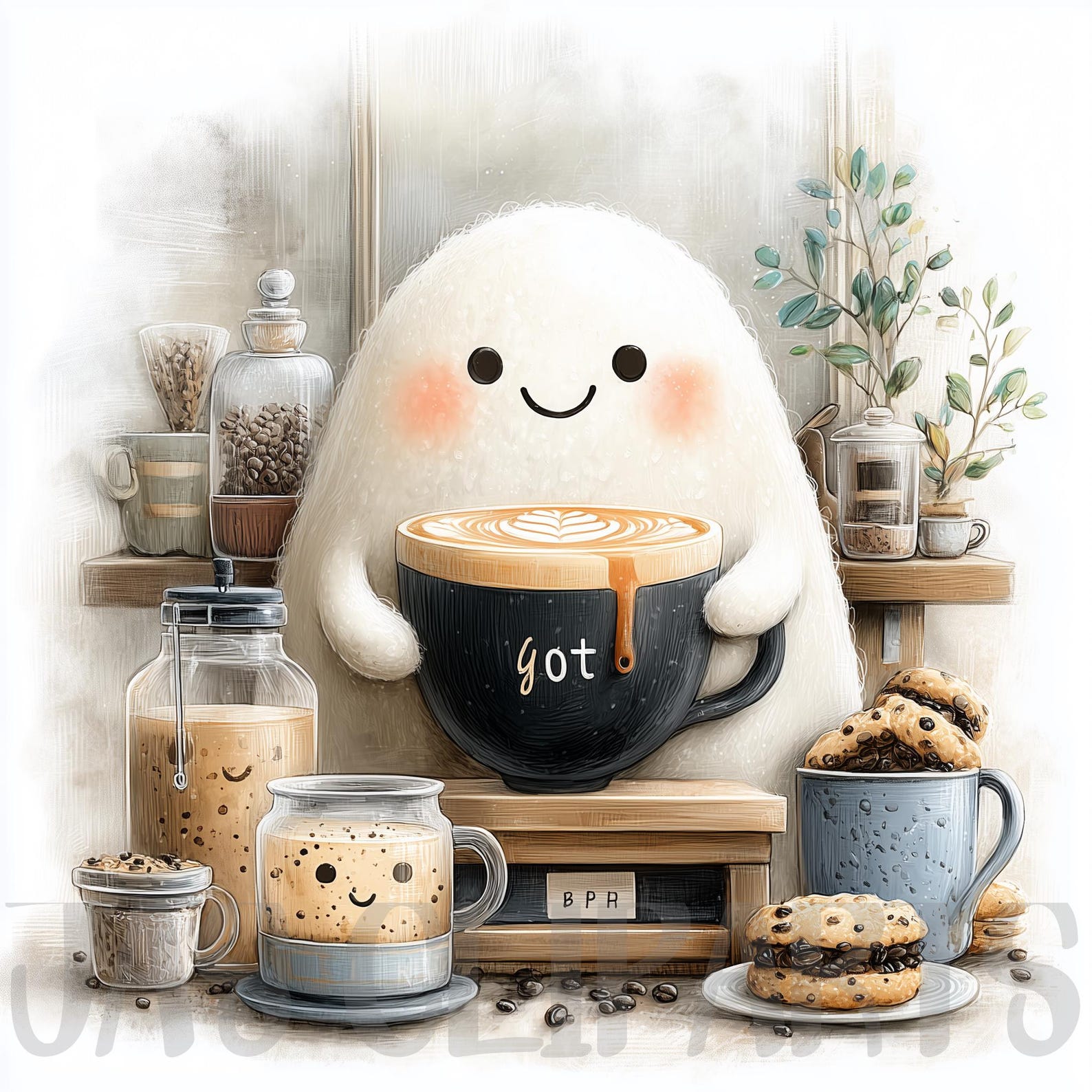 Halloween Ghost Coffee Clipart PNG: Kawaii Barista Art (digital ...