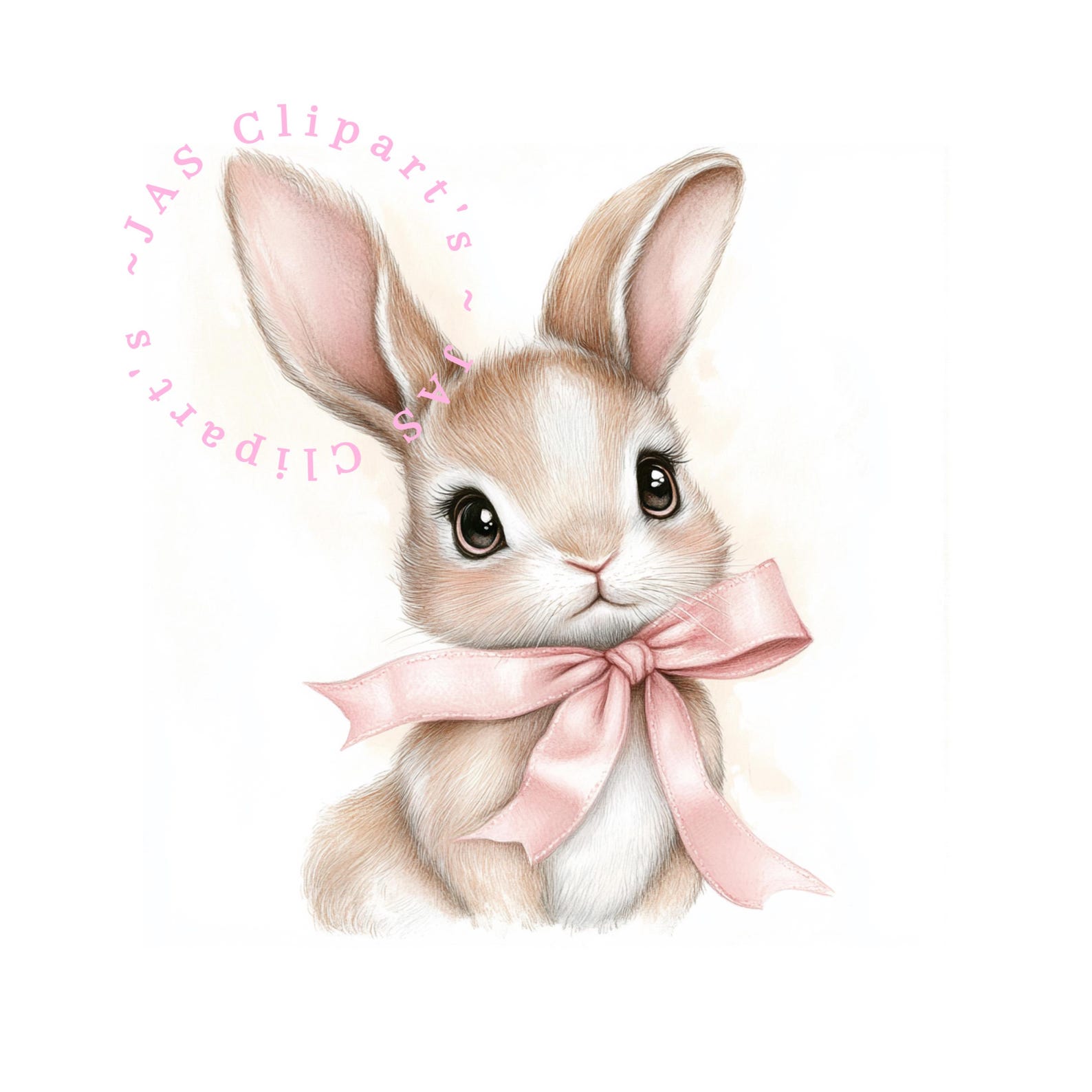 Vintage Bunny Clipart PNG | Cute Watercolor Bunny With Pink Bow ...