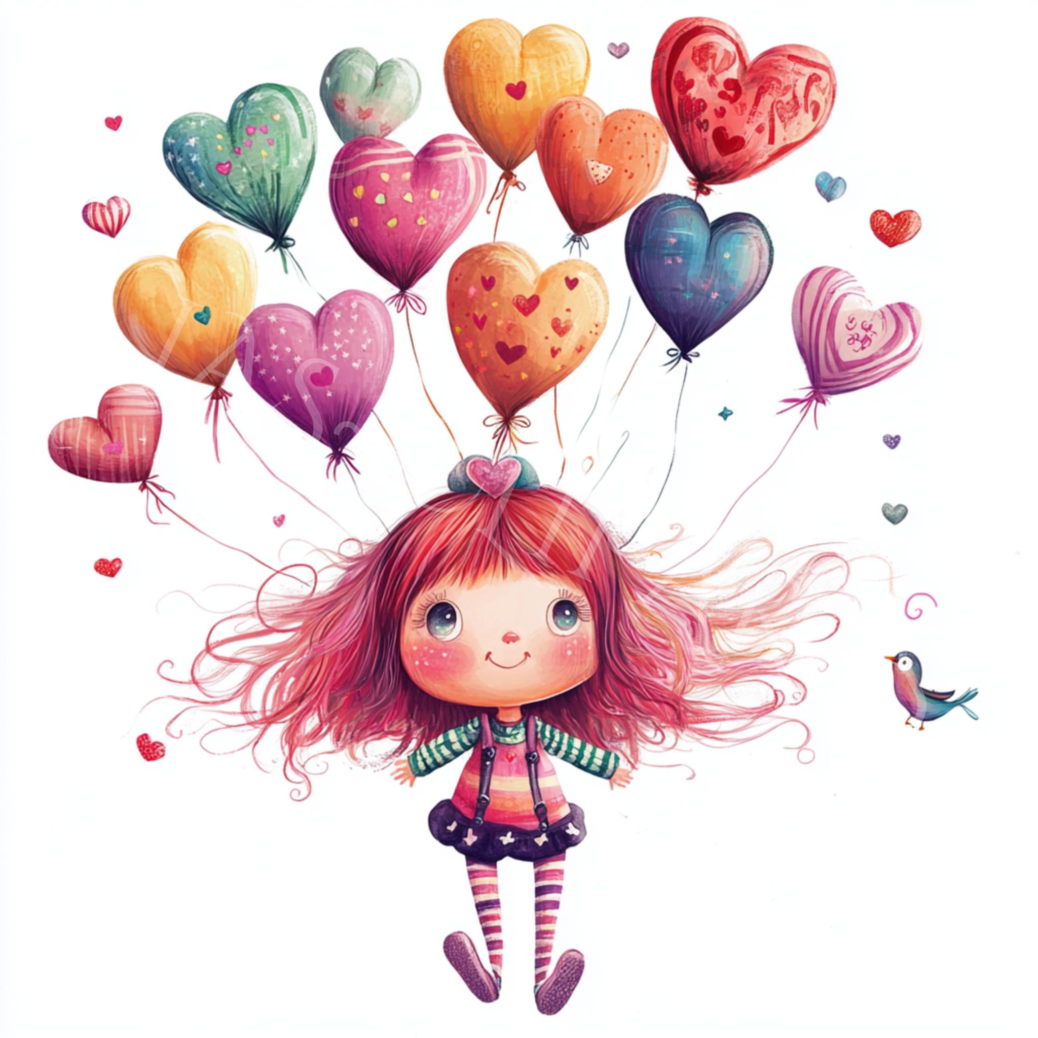 10 Quirky Balloon Girl Clipart, Commercial Use, Cute Whimsical Girl ...