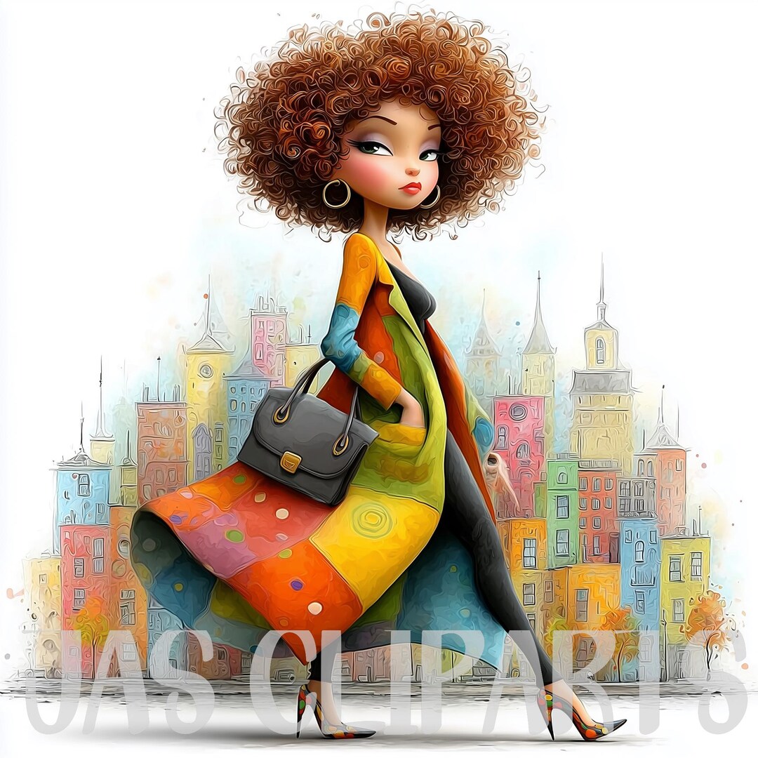 10 City Girl Clipart: Whimsical Hippie Traveller, Cute Watercolor Style ...