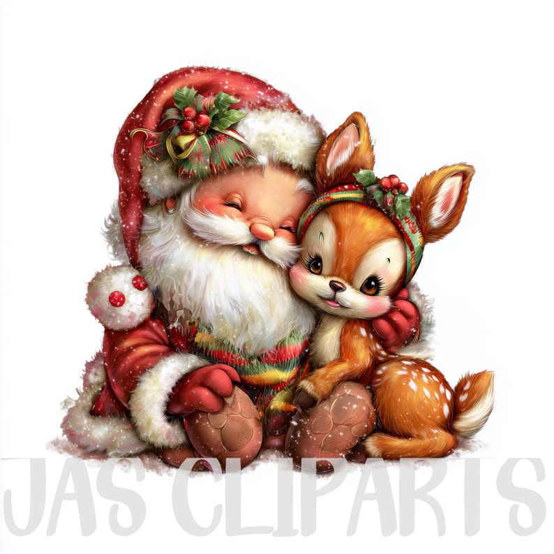 15 Red Santa Claus and Friends Cartoon Clipart: Funny Holiday Trio ...