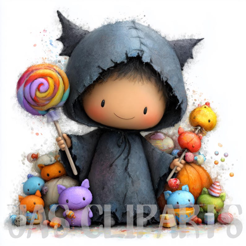13 Cute Halloween Candy Kids Clipart: Whimsical Trick or Treat Digital ...