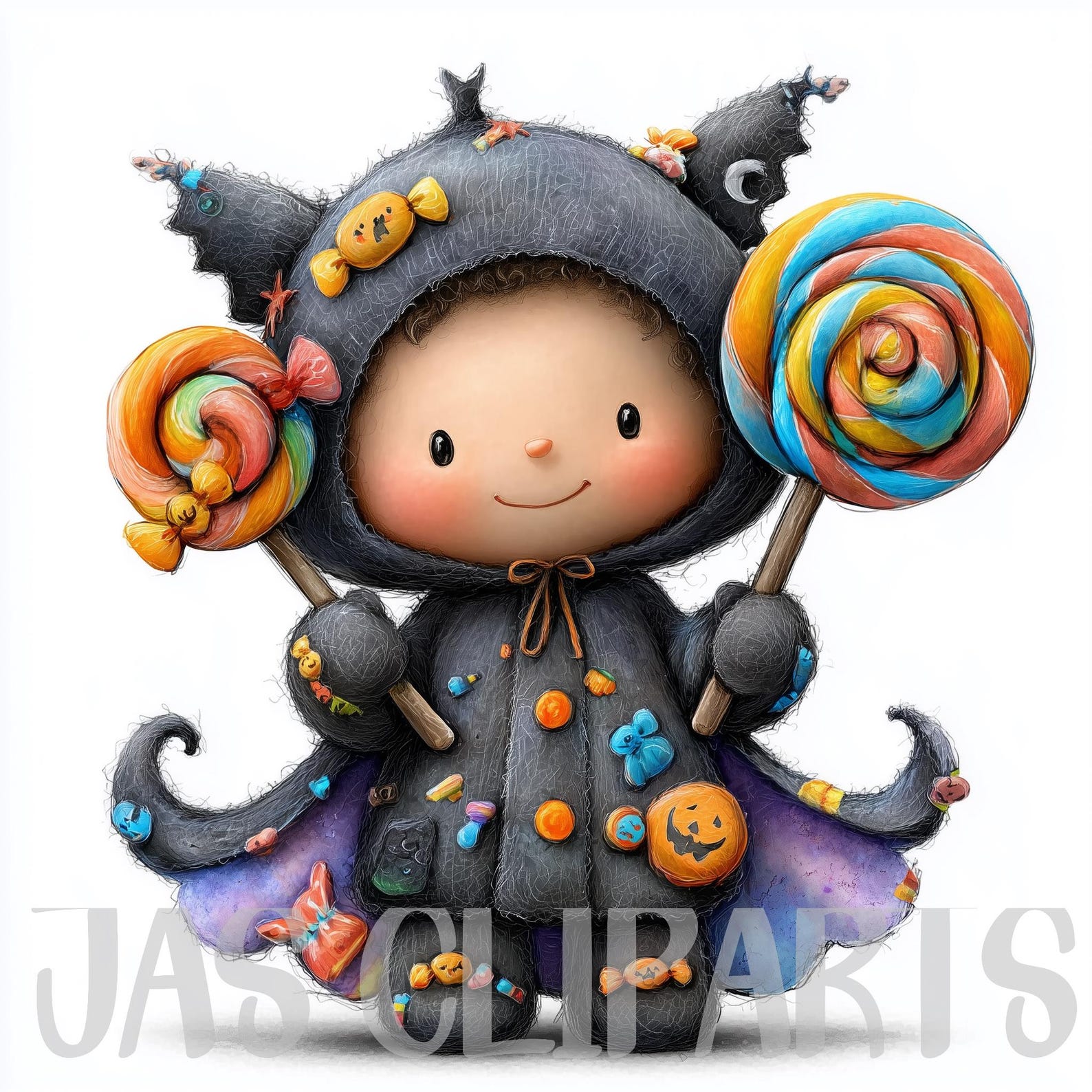 13 Cute Halloween Candy Kids Clipart: Whimsical Trick or Treat Digital ...