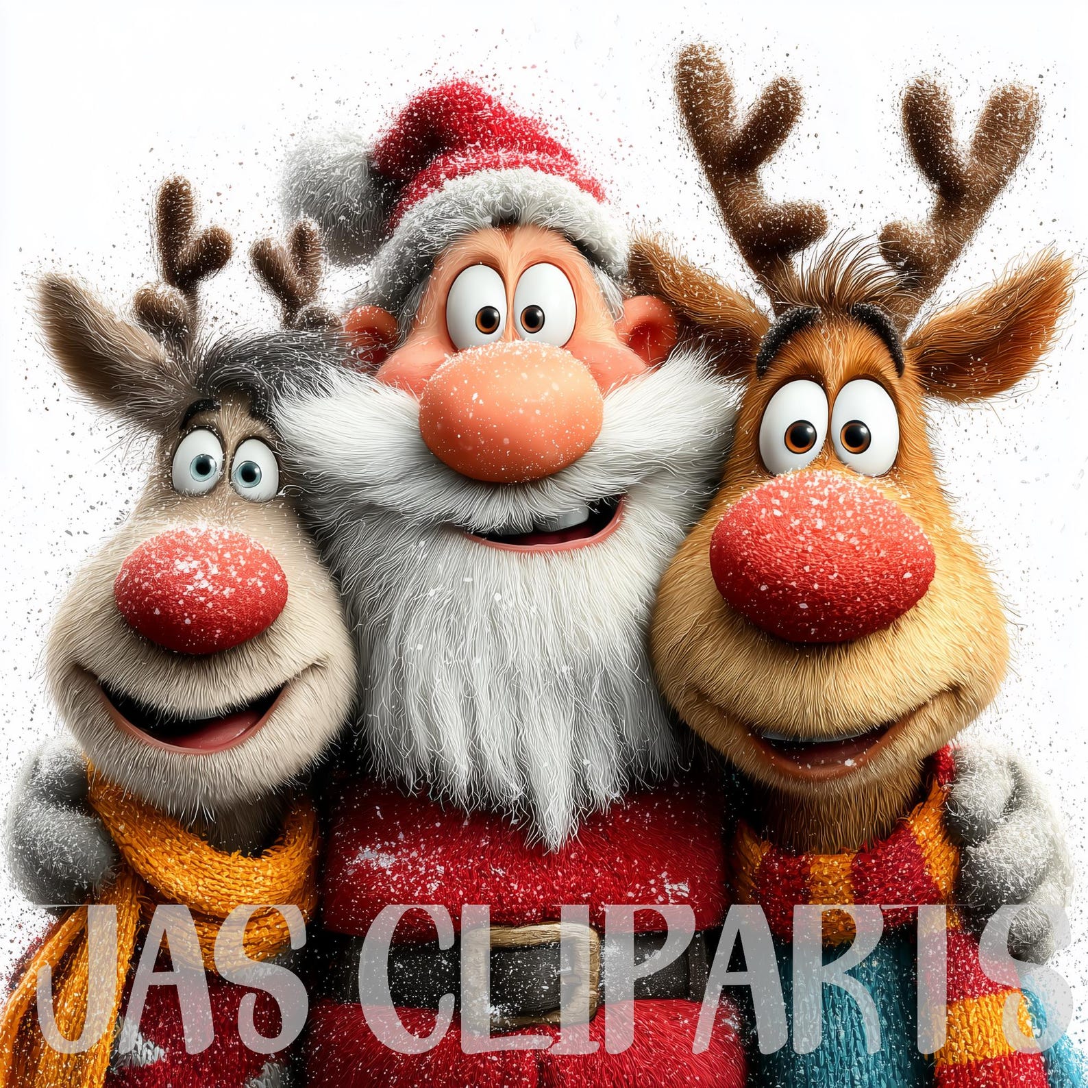 19 Cute Red Santa and Friends Clipart: Funny Holiday Trio Illustration ...