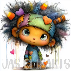 15 Cute Kawaii Patchwork Monster Clipart: Colorful Plush Spooky Doll ...