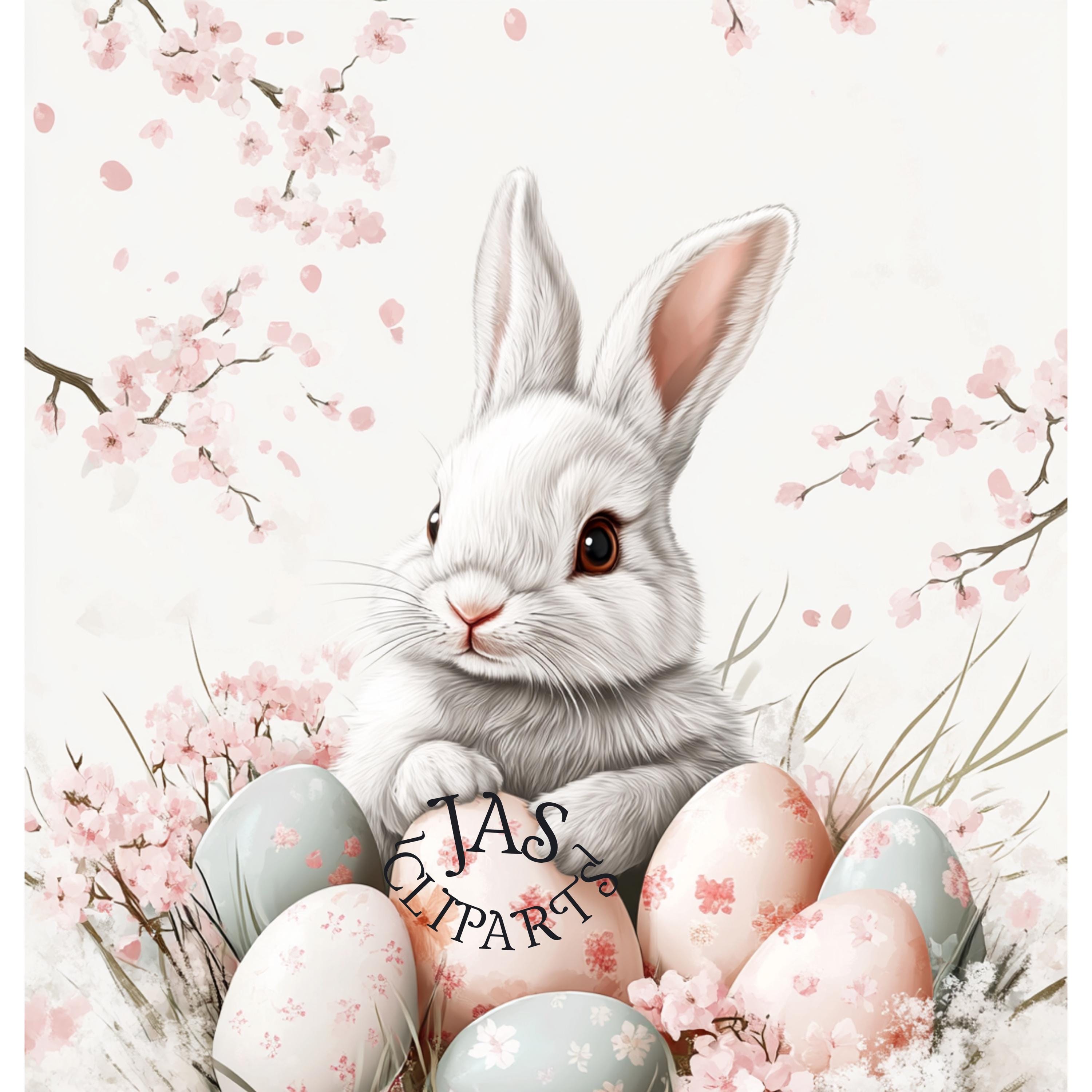 Watercolor Easter Bunny Clipart – Pastel Eggs, Spring Illustration ...