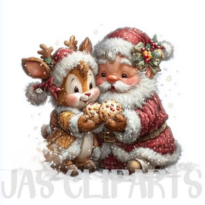 10 Cute Red Santa and Friends Clipart: Funny Holiday Trio Illustration ...