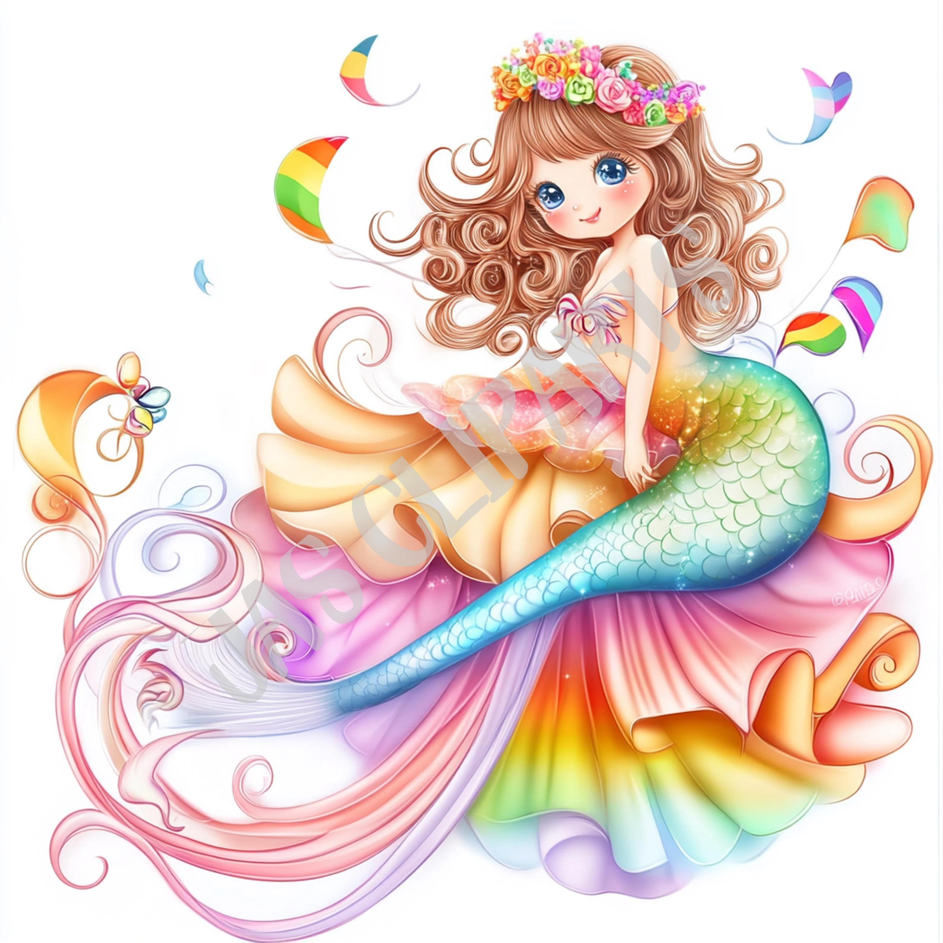 Rainbow Mermaid Clipart – Pastel Ocean Princess PNG (digital Download ...