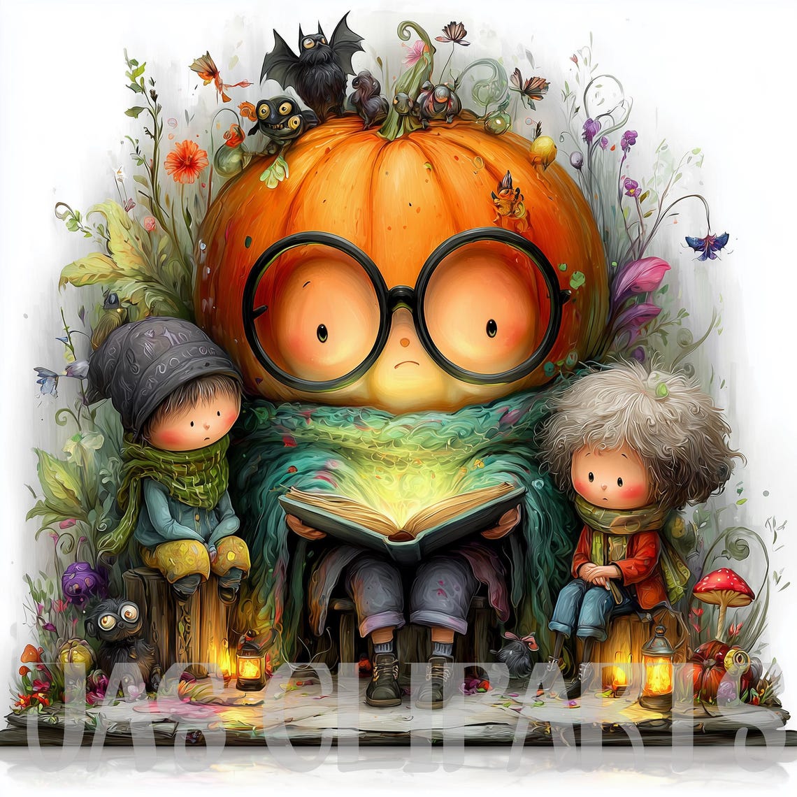 12 Quirky Halloween Witch Reading Clipart: Cute Fantasy Watercolor ...