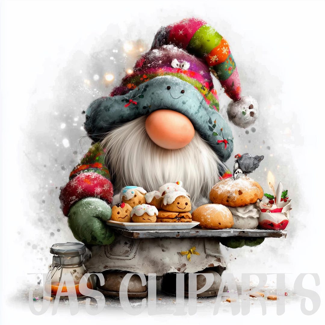 10 Christmas Baking Gnome Clipart: Cute Holiday Chef PNG, Whimsical ...