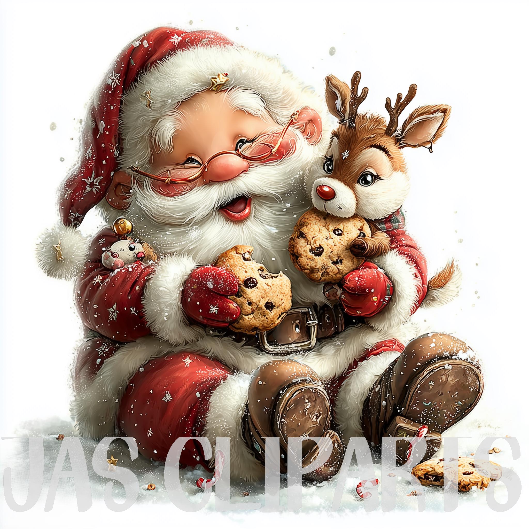 10 Cute Red Santa and Friends Clipart: Funny Holiday Trio Illustration ...