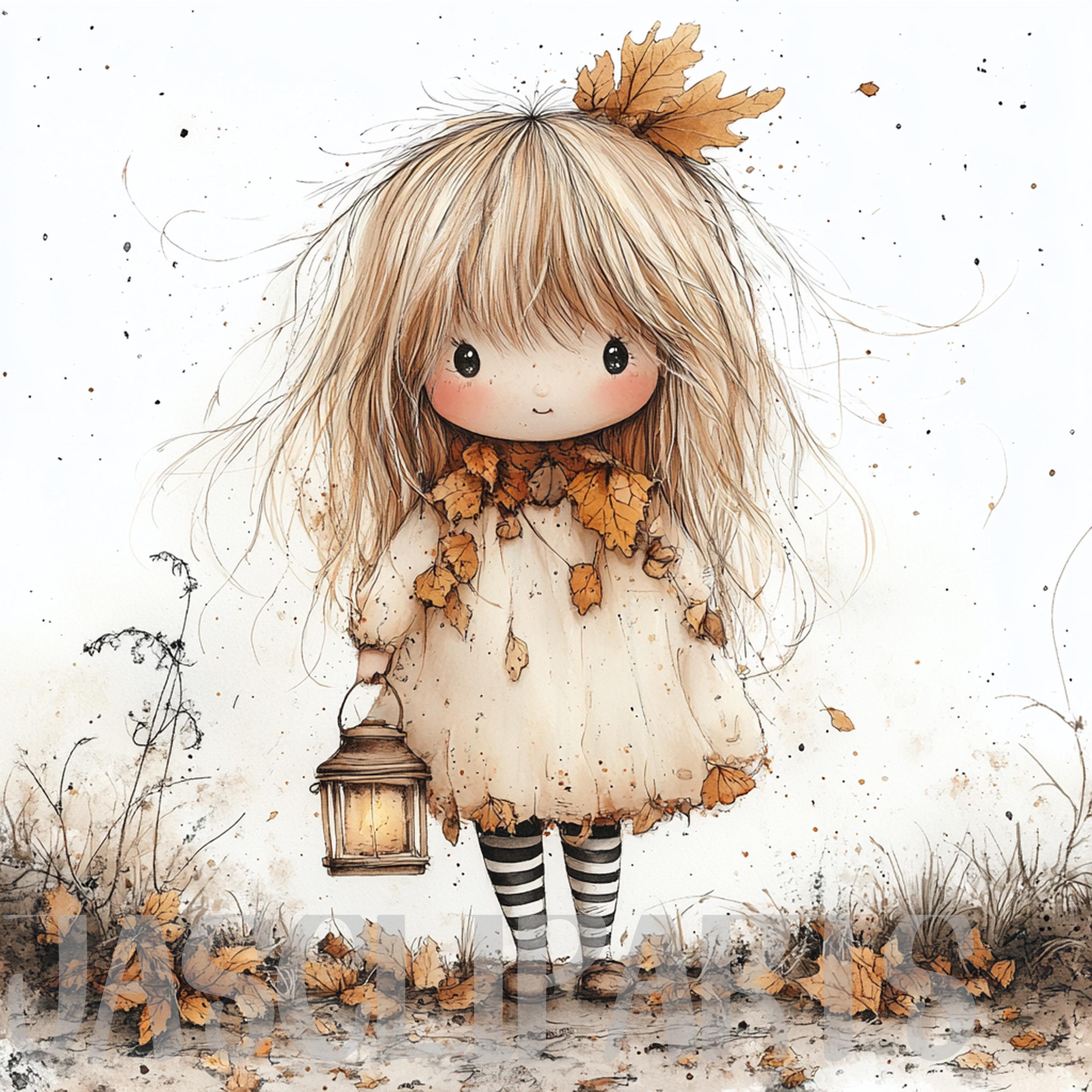 Autumn Girl Watercolor Clipart, Fall Leaves PNG, Commercial Use ...