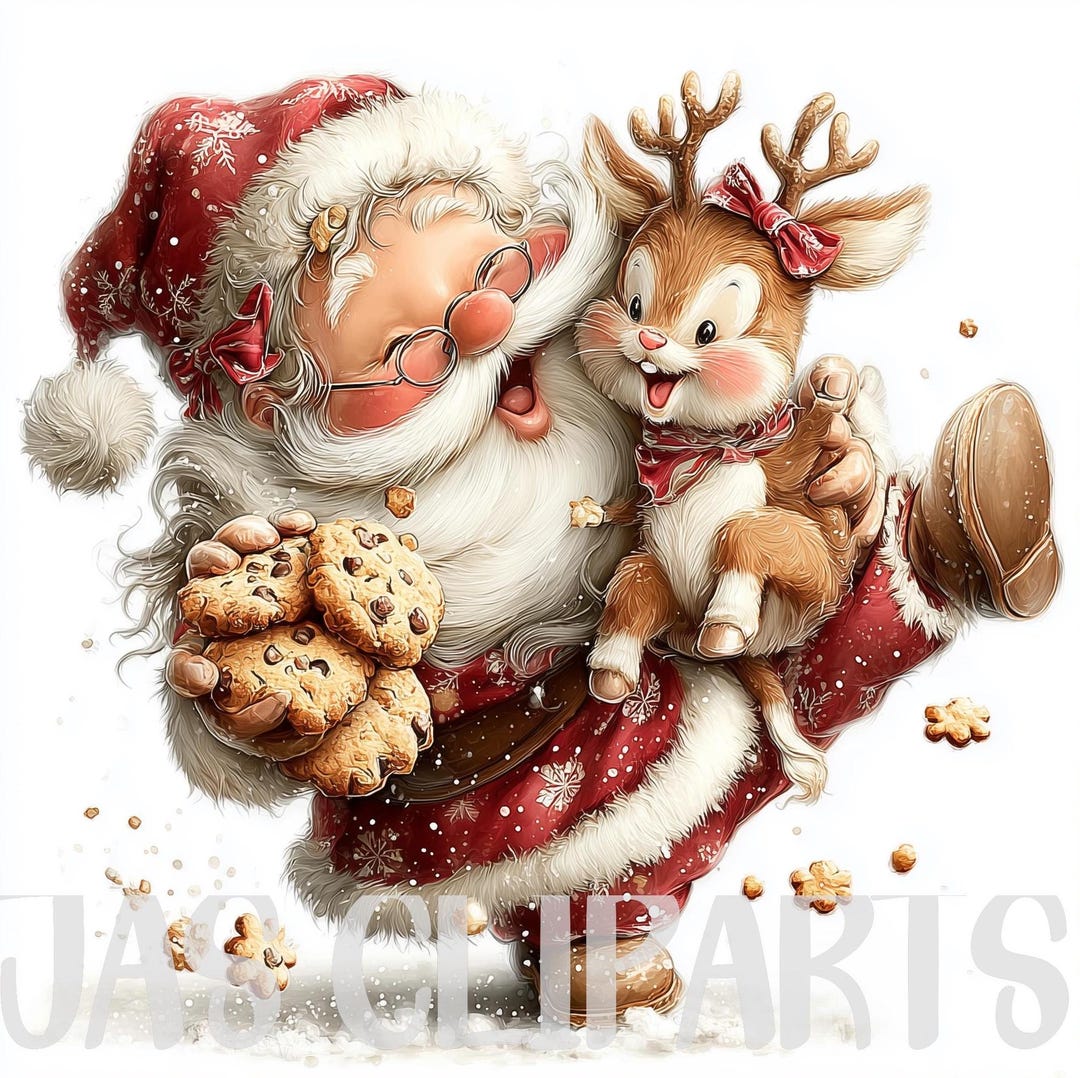 10 Cute Red Santa and Friends Clipart: Funny Holiday Trio Illustration ...