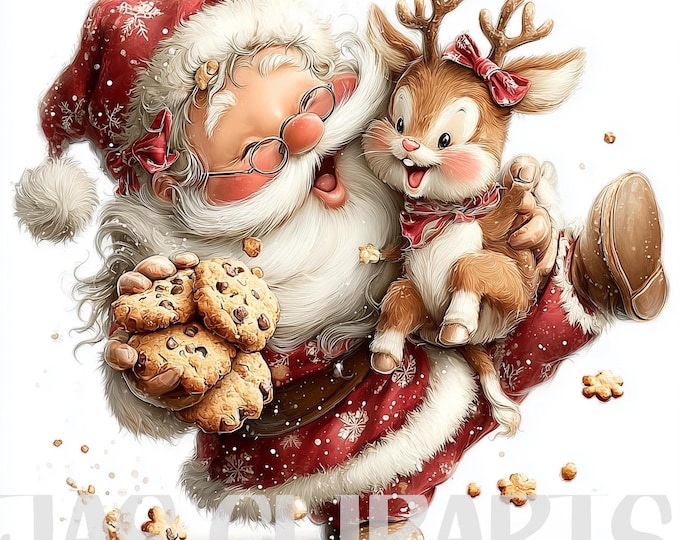 20 Quirky Santa & Reindeer Christmas Clipart, Planners Holiday Cards ...