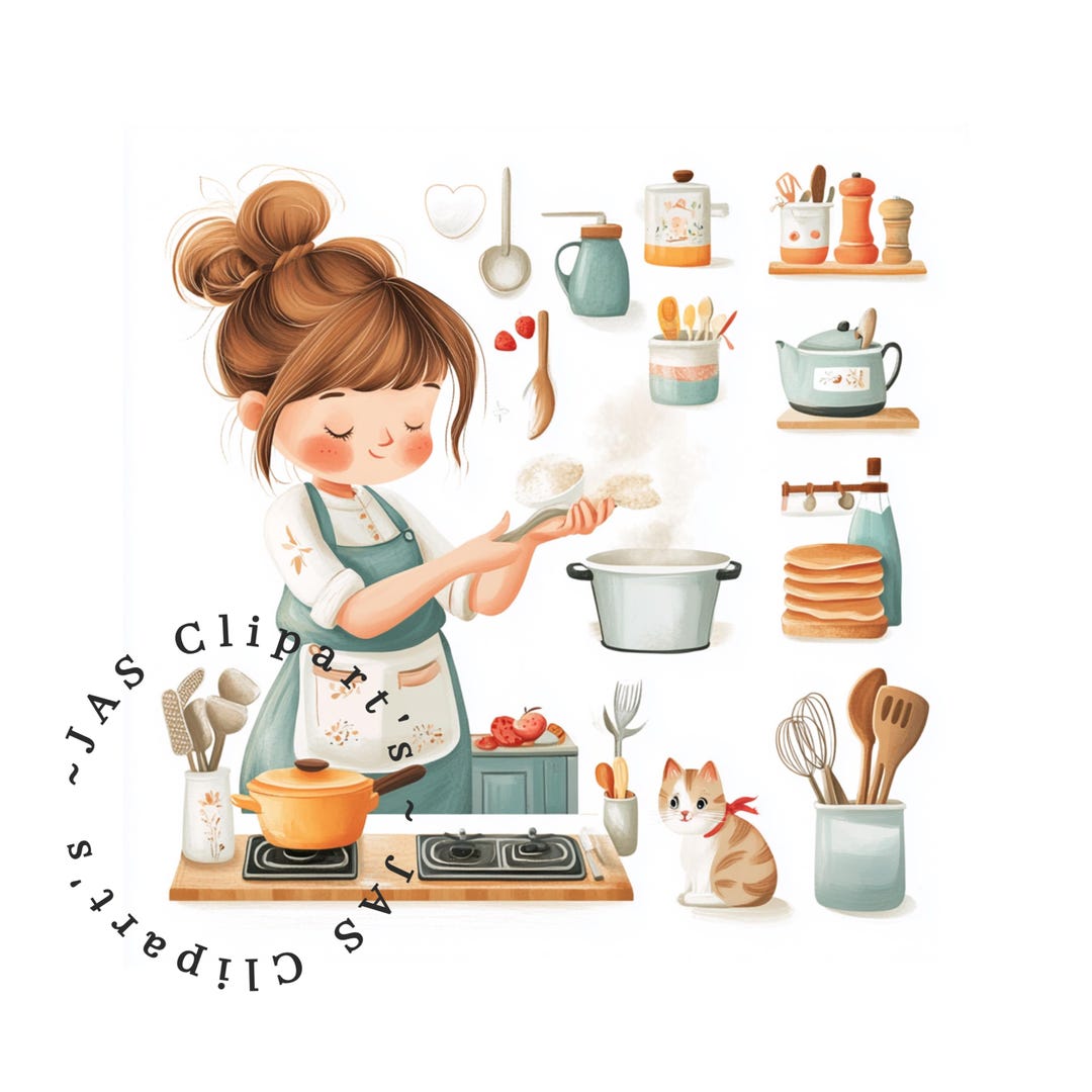 Cooking Mama Clipart | Kitchen Chef Illustration | Cute Mom Baking PNG ...