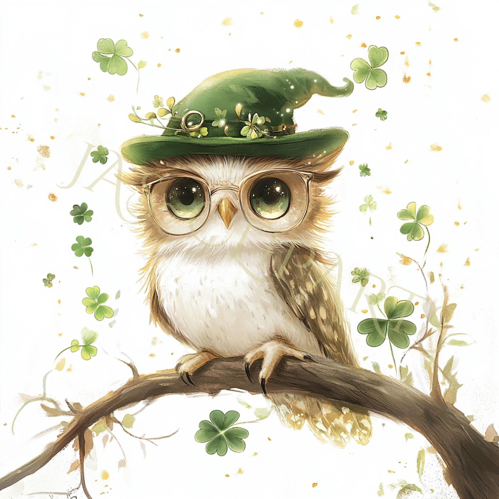 7 Lucky Owl St Patricks Day Clipart, 300 DPI Jpgs, Cute Owl Shamrock ...