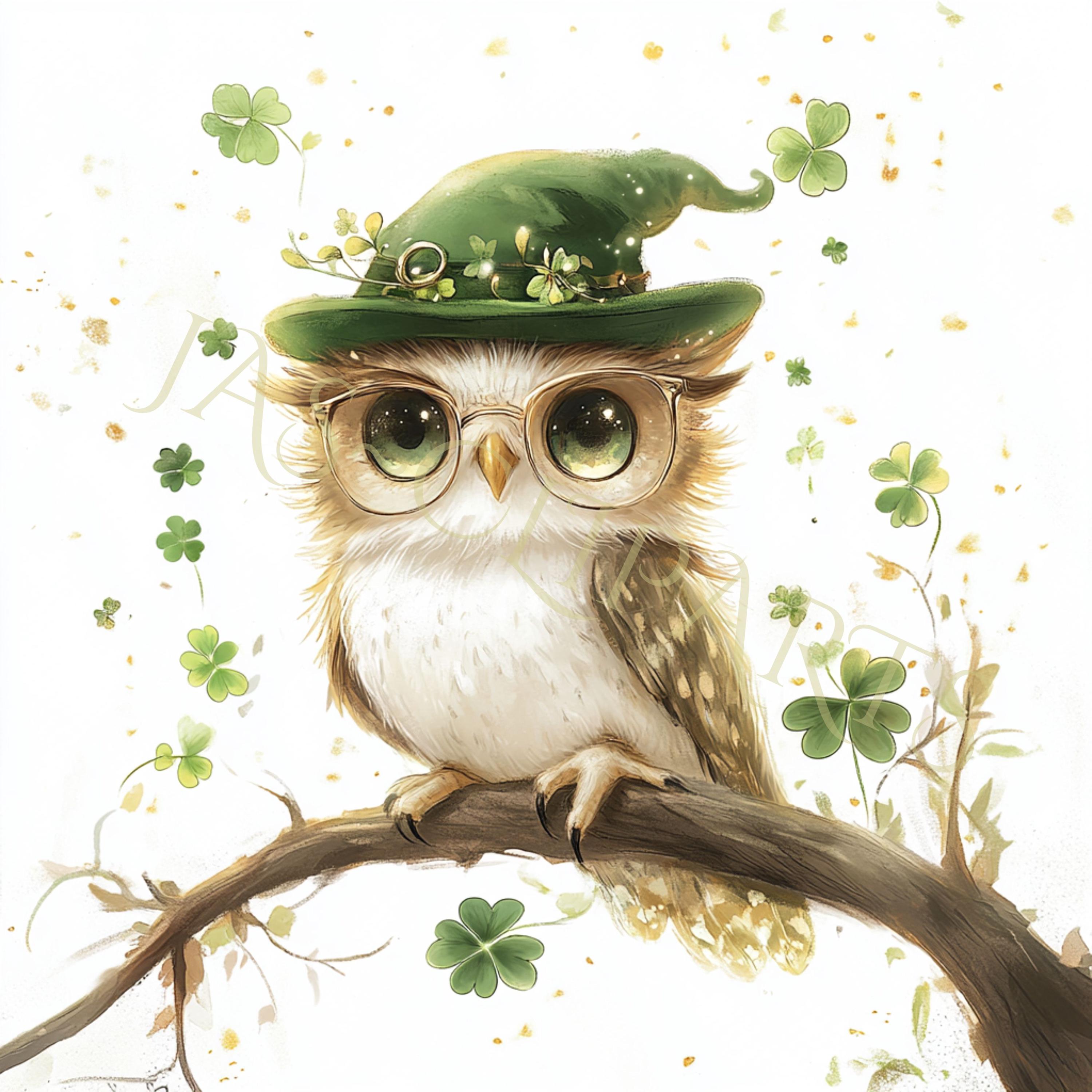 7 Lucky Owl St Patricks Day Clipart, 300 DPI Jpgs, Cute Owl Shamrock ...