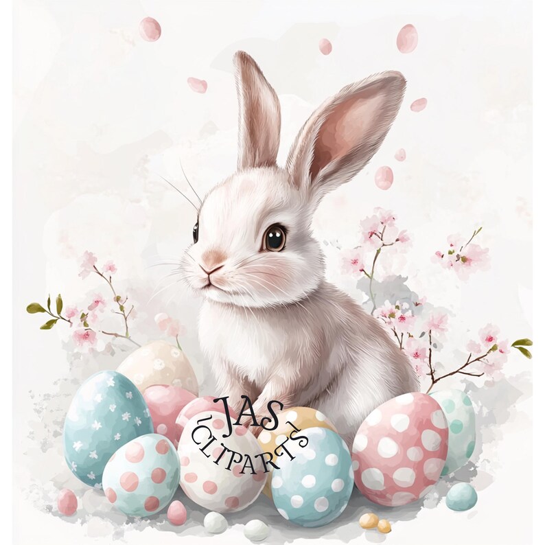 Watercolor Easter Bunny Clipart – Pastel Eggs, Spring Illustration ...