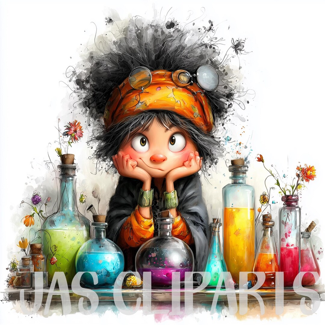 14 Whimsical Potion Girl Clipart: Cute Watercolor Quirky Character ...
