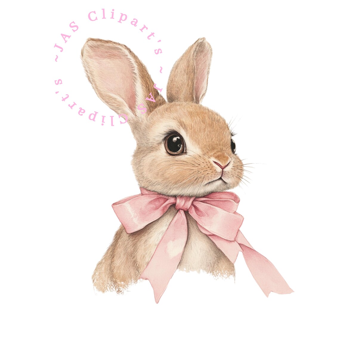 Vintage Bunny Clipart PNG | Cute Watercolor Bunny With Pink Bow ...