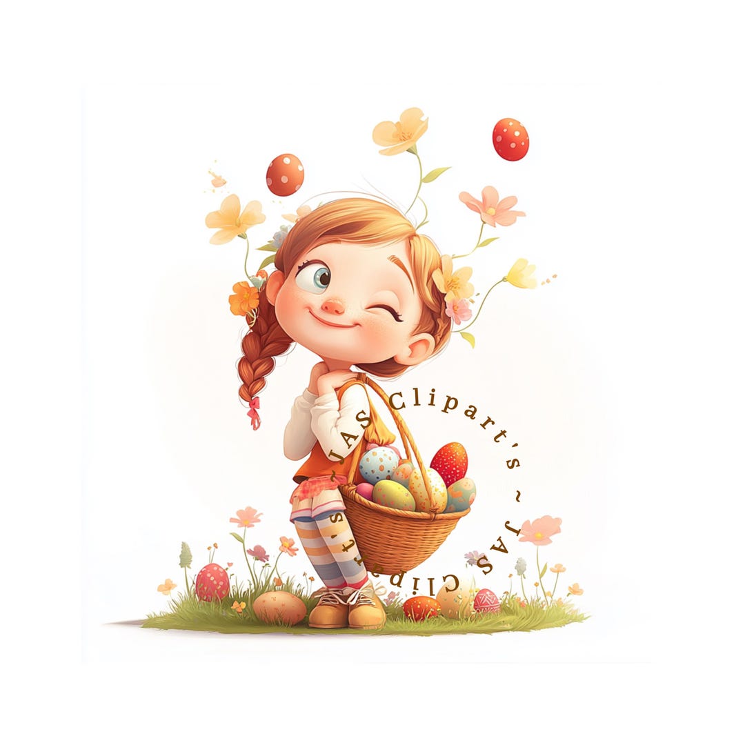 Easter Egg Hunt Girl Clipart, Watercolor Spring Kids Illustration ...