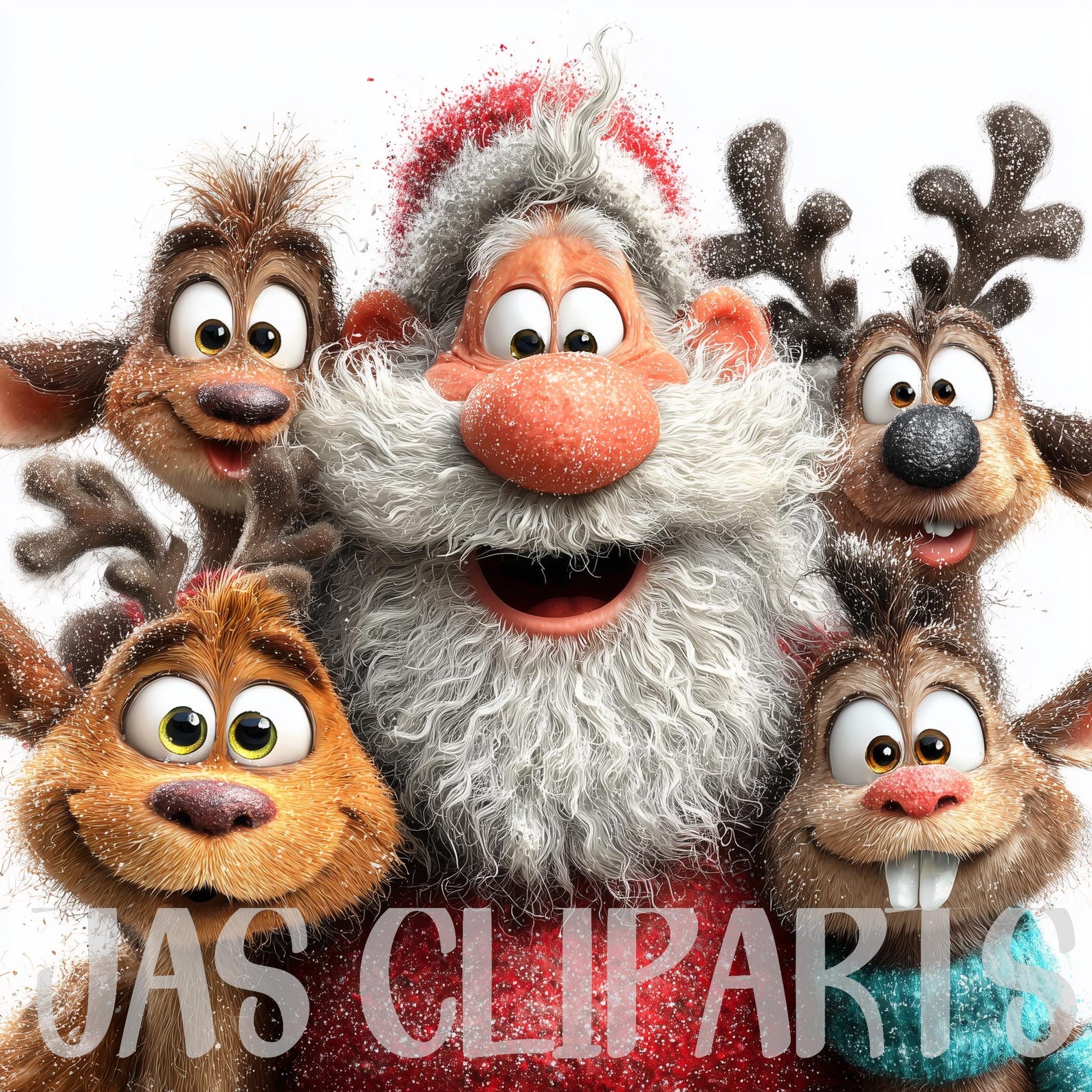 19 Cute Red Santa and Friends Clipart: Funny Holiday Trio Illustration ...