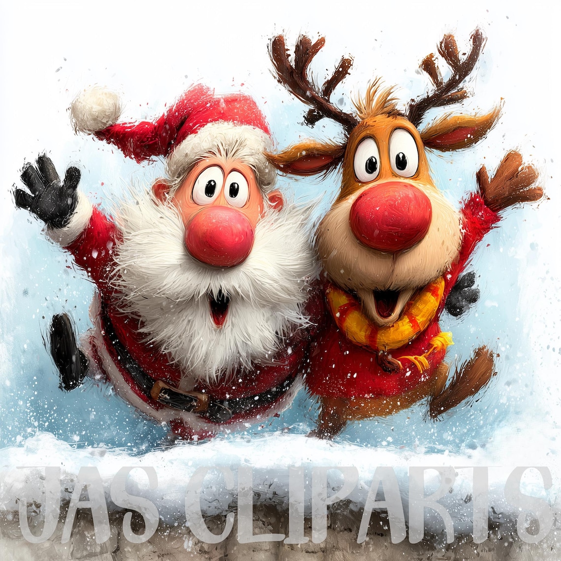 19 Cute Red Santa and Friends Clipart: Funny Holiday Trio Illustration ...