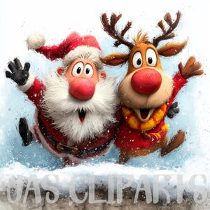 19 Cute Red Santa and Friends Clipart: Funny Holiday Trio Illustration ...
