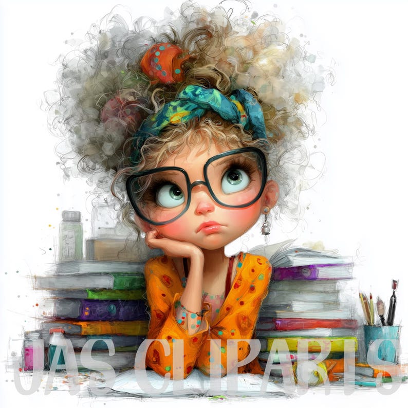 9 Quirky Cute Student Clipart: Whimsical Digital Art Cute Watercolor ...