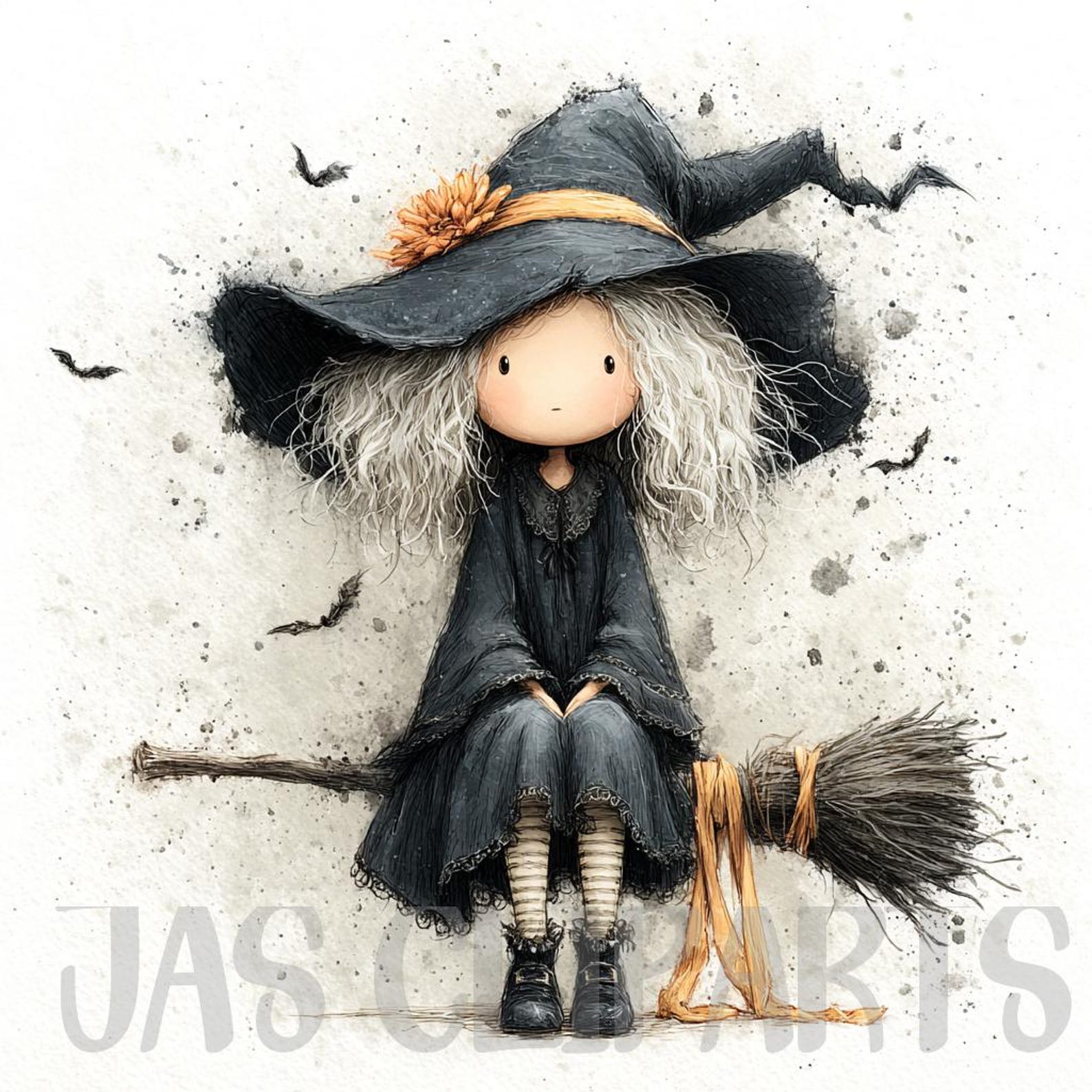 23 Watercolor Halloween Witch Clipart Bundle, Cute Witch Clipart ...