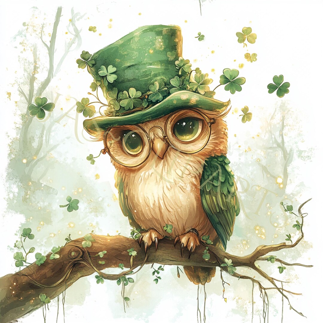 Lucky Owl St Patrick's Day Clipart: Shamrock Animal Designs (digital ...