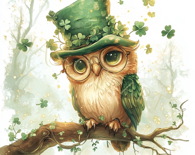 7 Lucky Owl St Patricks Day Clipart, 300 DPI Jpgs, Cute Owl Shamrock ...