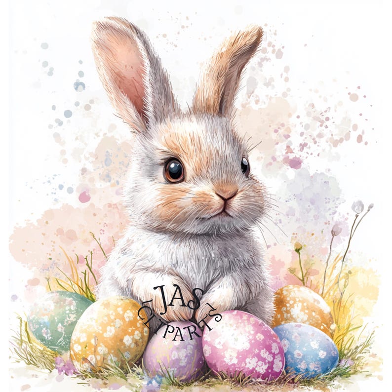 Watercolor Easter Bunny Clipart – Pastel Eggs, Spring Illustration ...