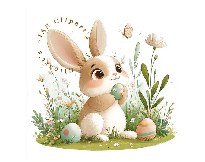 Watercolor Easter Bunny Clipart | Cute Rabbit With Eggs Illustration ...