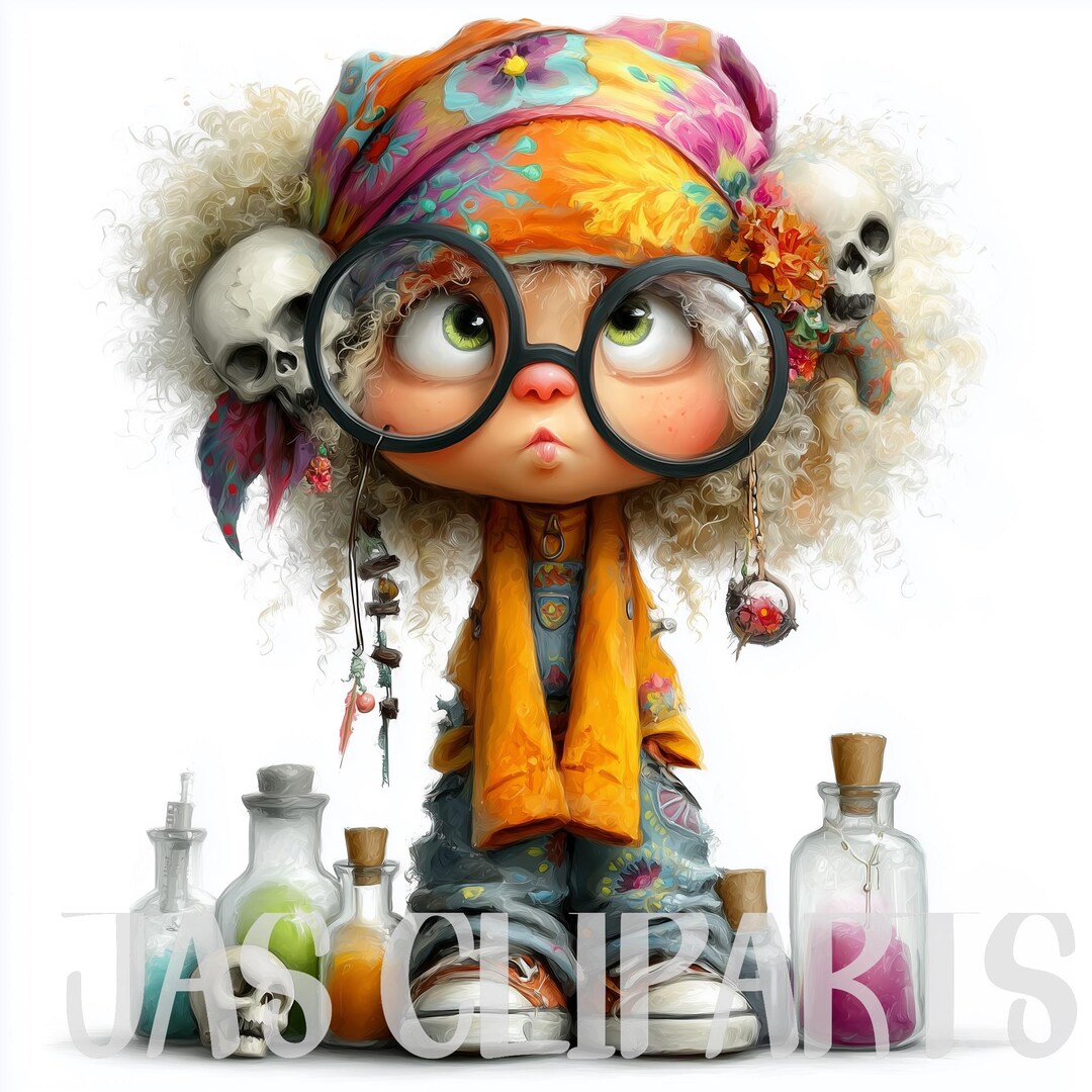 10 Whimsical Potion Maker Girl Clipart: Quirky Watercolor Halloween ...