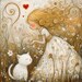 Girl and Cat Clipart | Whimsical Golden Floral Art (digital Download ...