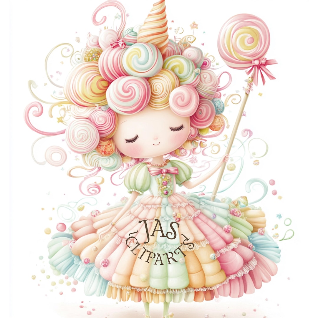 Candy Princess Clipart | Pastel Fairy Illustration (JPG, 300 DPI) - Etsy