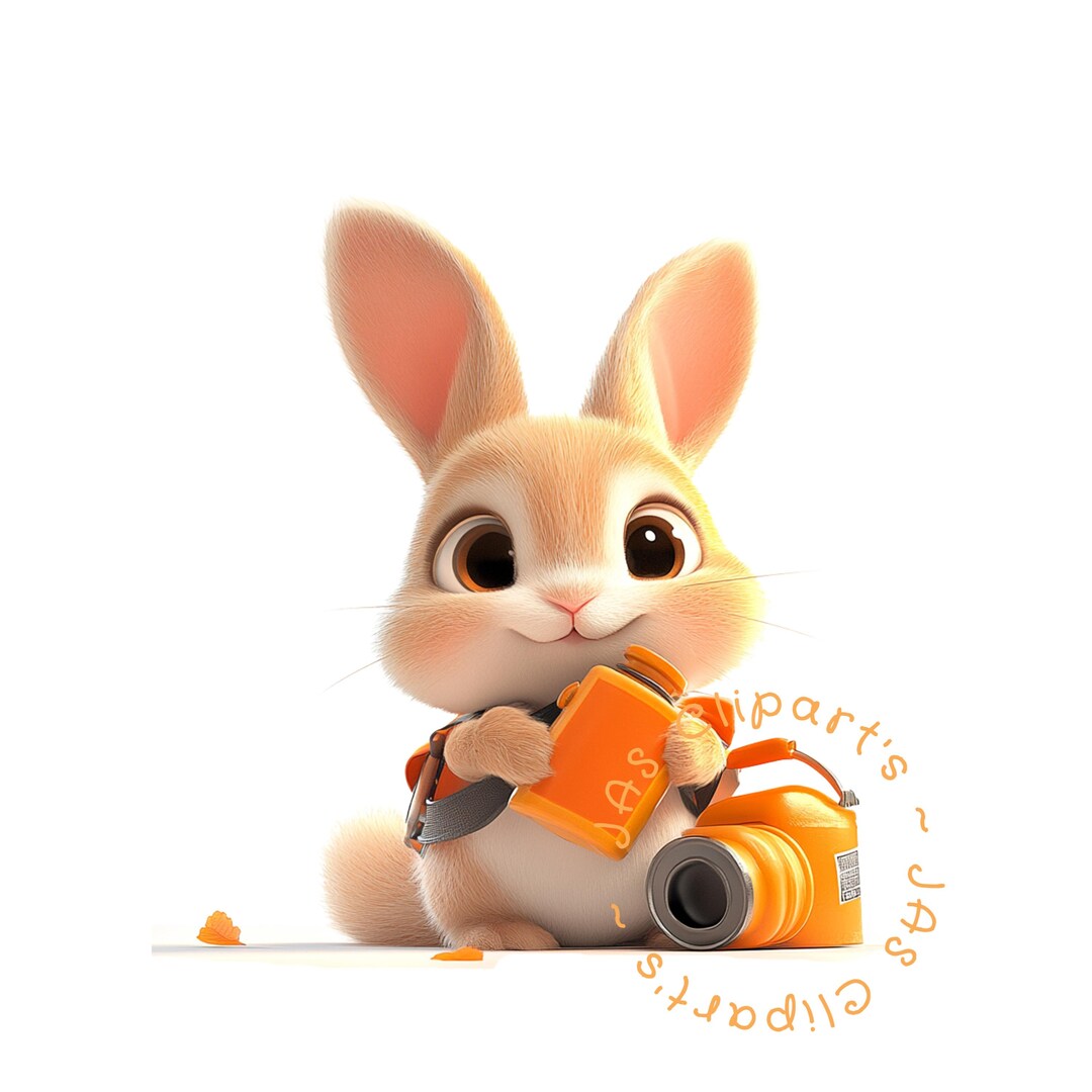 Cute Bunny Clipart | Orange Aesthetic Travel Bunny PNG Kawaii Rabbit ...