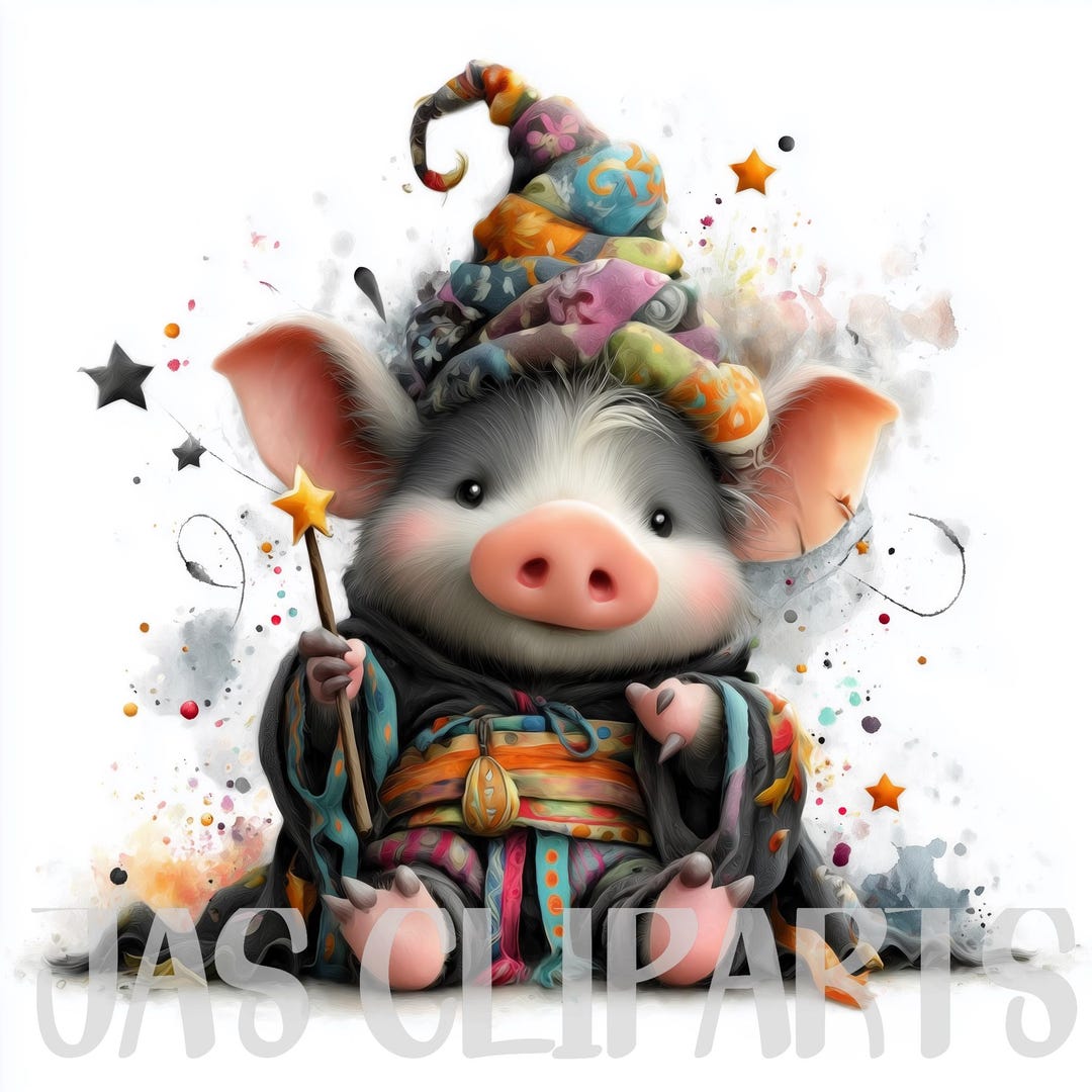 Halloween Pig Wizard Clipart: Spooky Animal PNG Bundle (digital ...