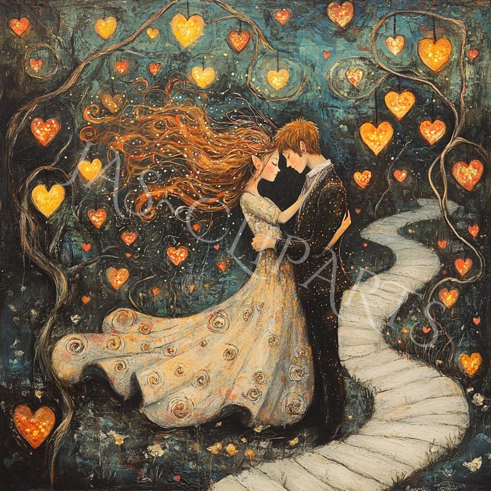 12 Whimsical Couple Clipart, Commercial Use, Whimsical Night of Lovers ...