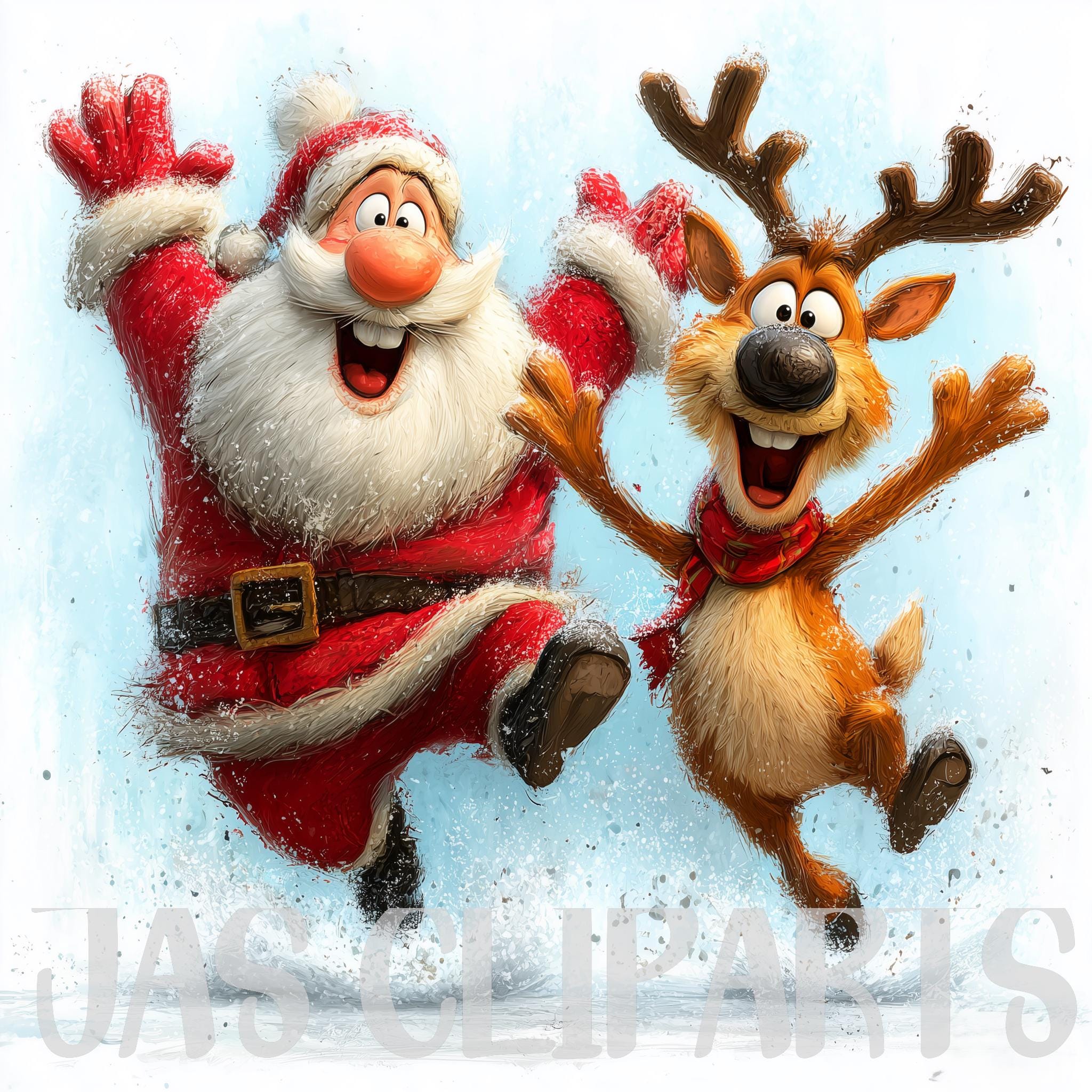 19 Cute Red Santa and Friends Clipart: Funny Holiday Trio Illustration ...