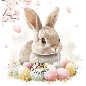 Watercolor Easter Bunny Clipart – Pastel Eggs, Spring Illustration ...