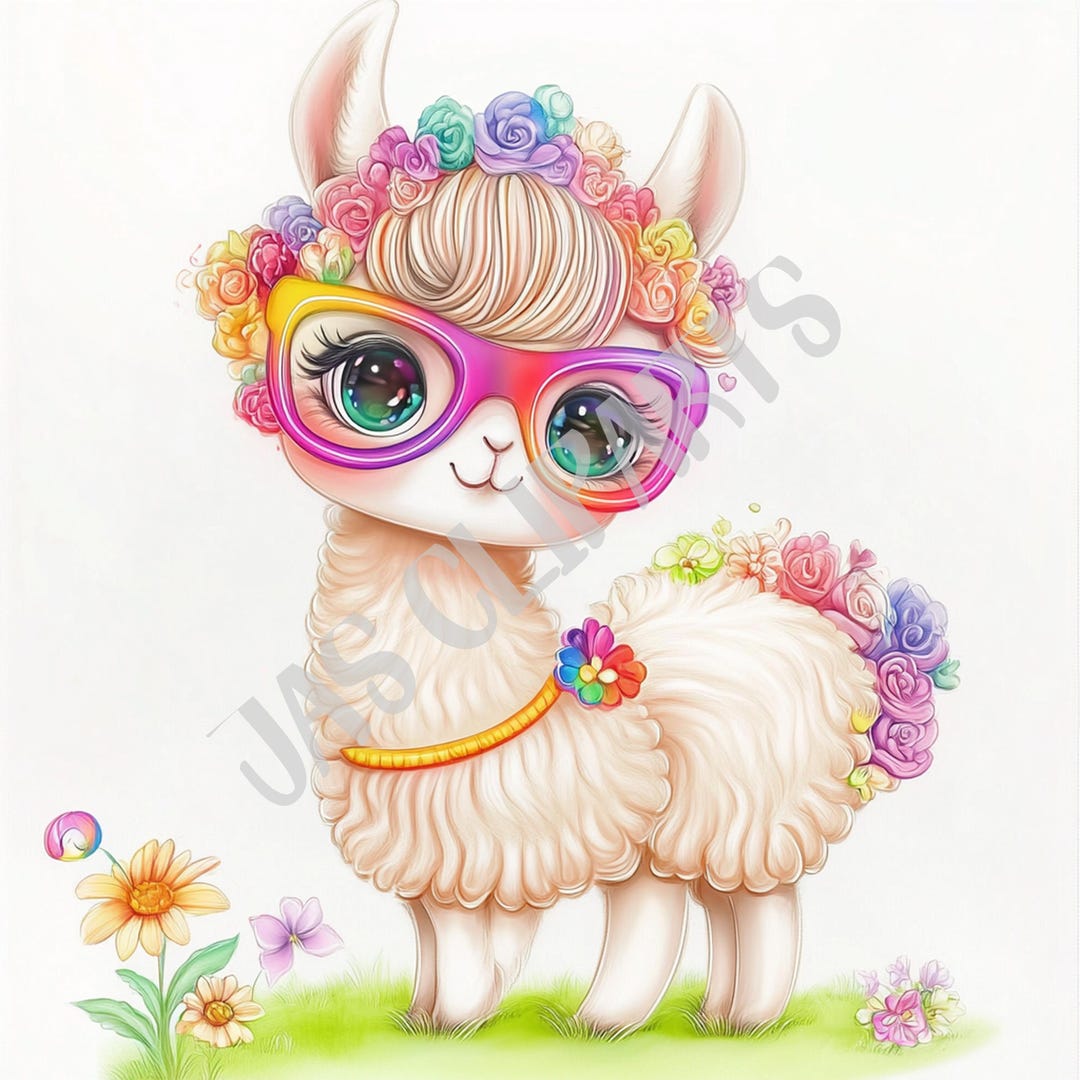 Rainbow Llama Clipart – Pride Alpaca, Flower Crown (PNG Digital ...
