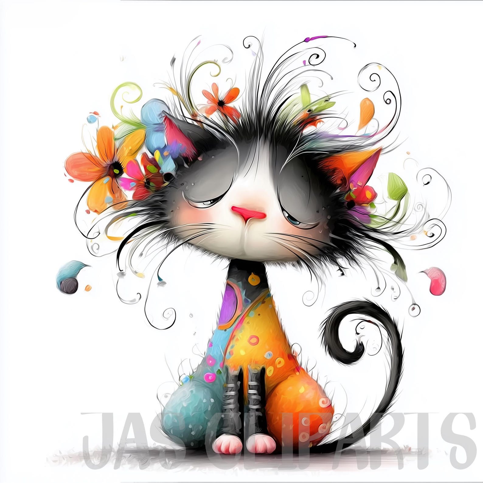 104 Various Whimsical Cats Bundle Clipart: Whimsical Cat Cliparts ...