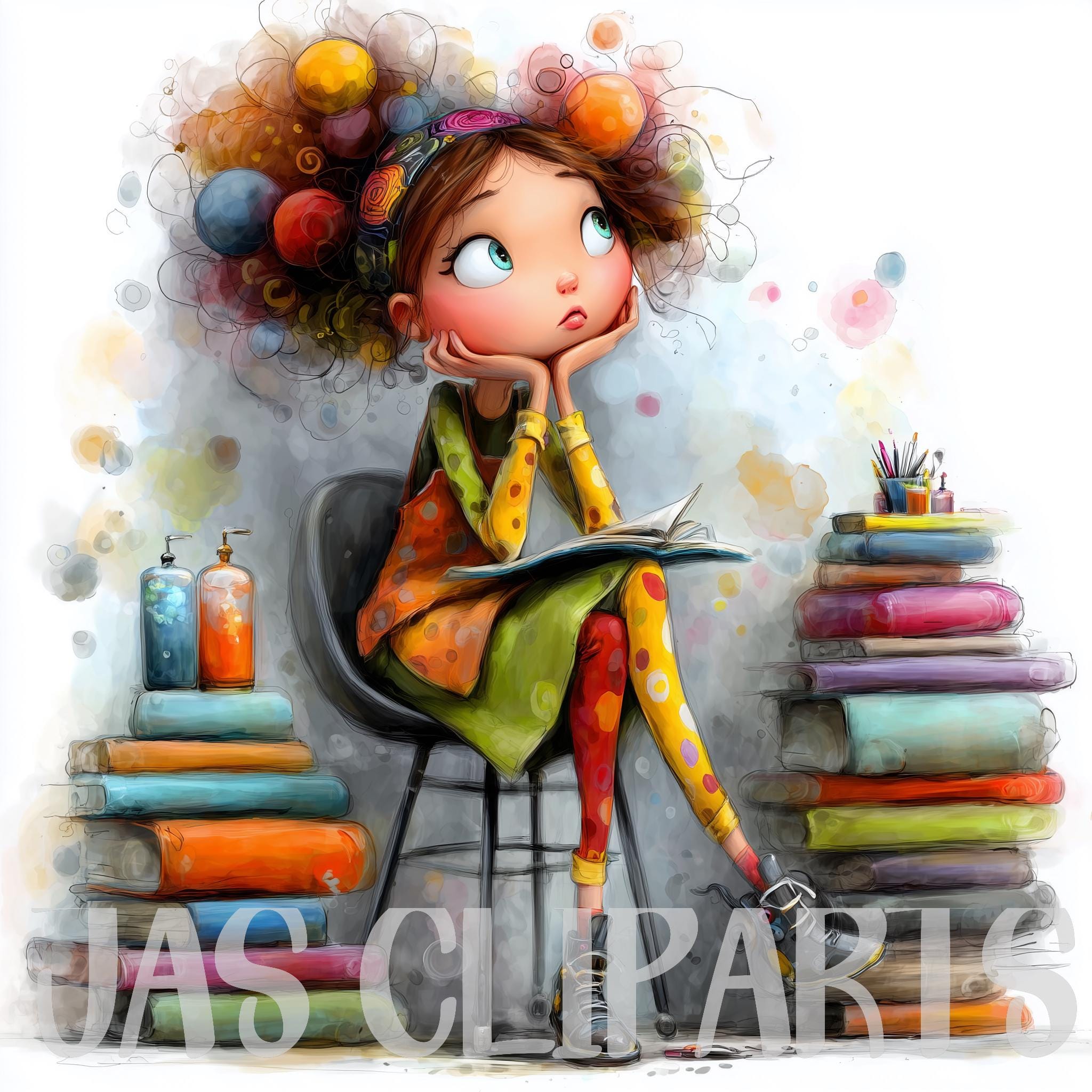 9 Quirky Cute Student Clipart: Whimsical Digital Art Cute Watercolor ...