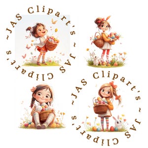 Easter Egg Hunt Girl Clipart, Watercolor Spring Kids Illustration ...