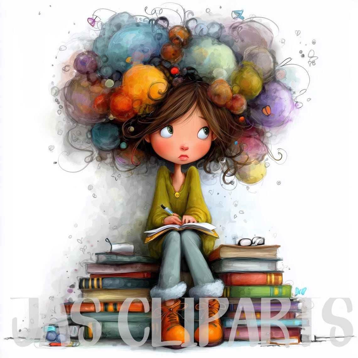 9 Quirky Cute Student Clipart: Whimsical Digital Art Cute Watercolor ...
